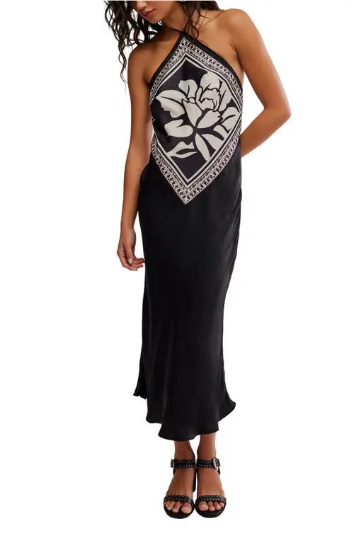 Free People Citrine Halterneck Midi Dress - Raven Combo