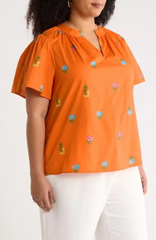 SUGARLIPS Floral Cotton Split Neck Top
