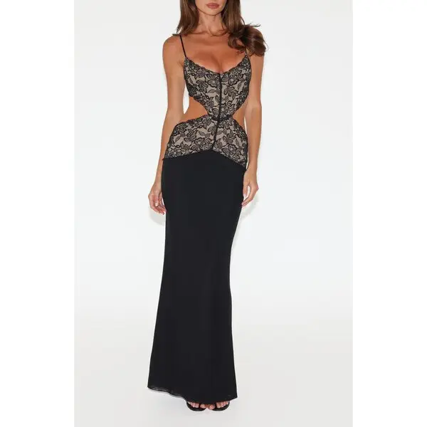 TIGER MIST Wisteria Lace Cutout Maxi Dress - Black