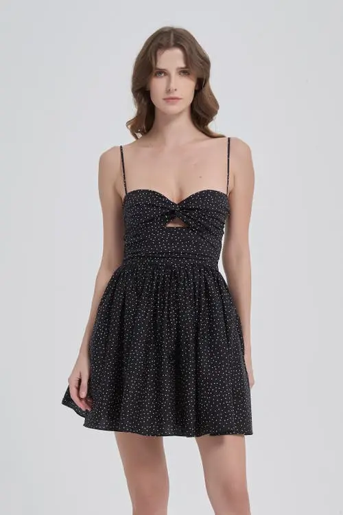 NUAJE NUAJE Reverie Twist Front Ruched Cotton Mini Dress - Black