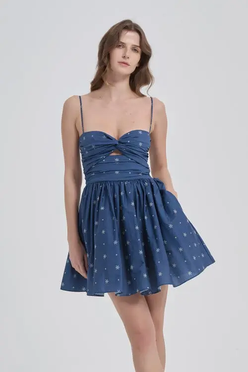 NUAJE NUAJE Reverie Twist Front Ruched Cotton Mini Dress - Blue