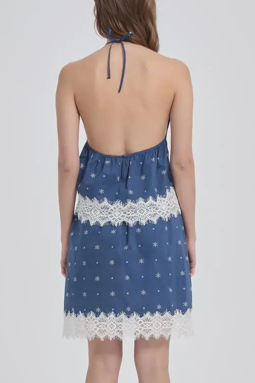 NUAJE NUAJE Soleil Lace Trim Halter Cotton Top