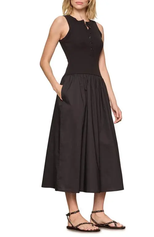 Sanctuary Breakaway Mixed Media Cotton Midi Dress - Black