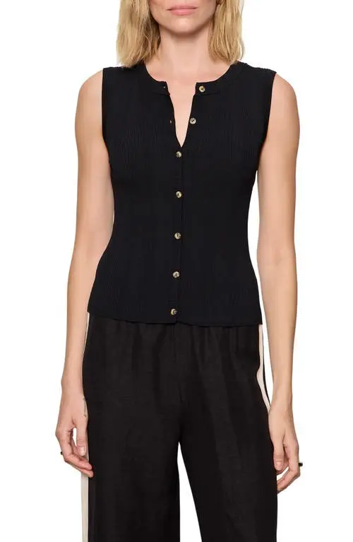 Sanctuary Manhattan Rib Knit Button-up Sweater Tank - Black
