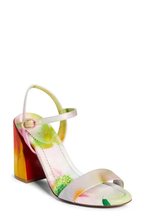 CHRISTIAN LOUBOUTIN Jane Floral Print Block Heel Sandal - Ivory Multi