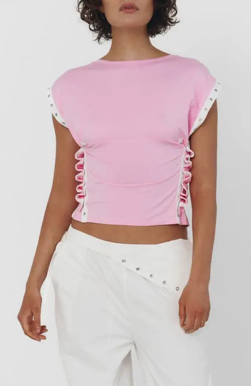FIND ME NOW Snap Detail Convertible Cap Sleeve T-shirt - Bom Bom