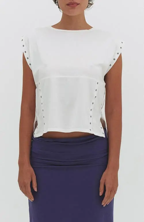 FIND ME NOW Snap Detail Convertible Cap Sleeve T-shirt - White