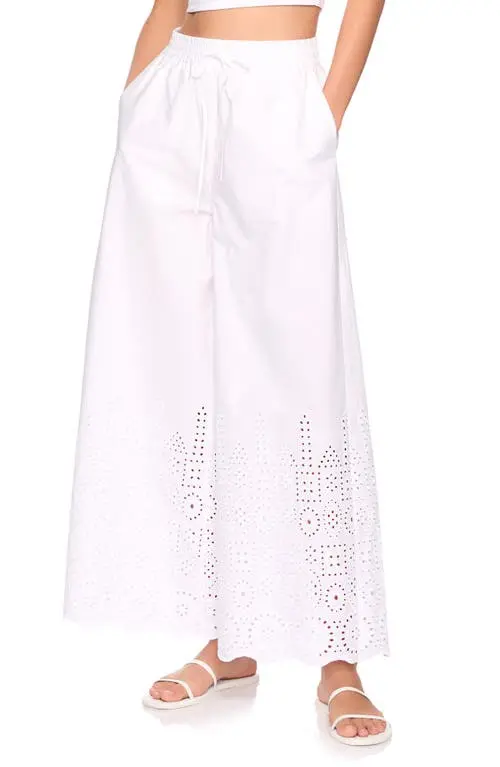 Susana Monaco Embroidered Cotton Eyelet Wide Leg Pants - Sugar