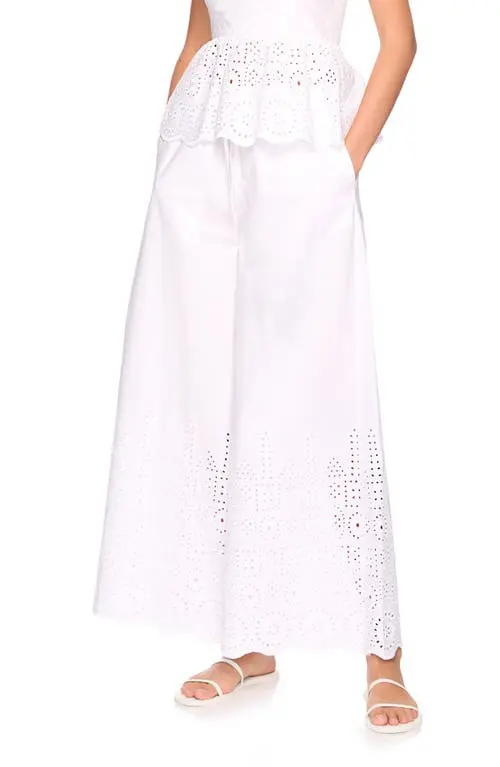 Susana Monaco Embroidered Cotton Eyelet Wide Leg Pants