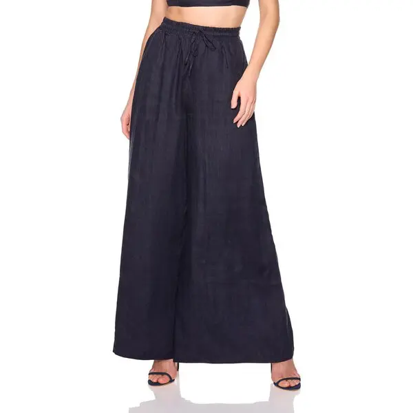 Susana Monaco Wide Leg Linen Pants With Tie Waist - Midnight