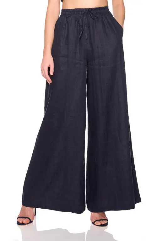 Susana Monaco Wide Leg Linen Pants With Tie Waist - Midnight