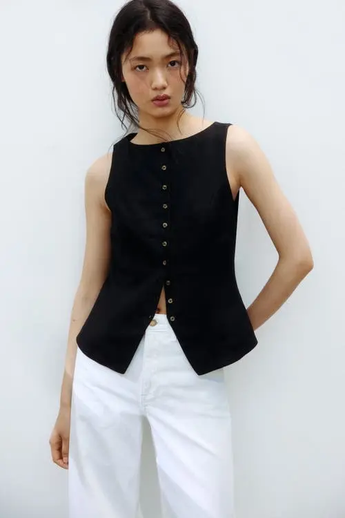 H&m Linen-blend Waistcoat