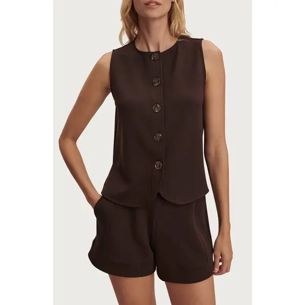 Varley Josie Button-through Tank - Coffee Bean