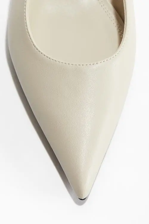 H&m Kitten-heeled Pointed Slingbacks In Coated Fabric