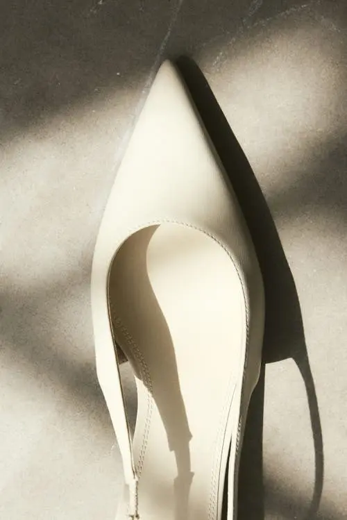 H&m Kitten-heeled Pointed Slingbacks In Coated Fabric
