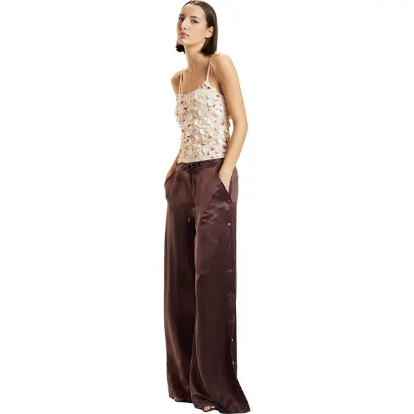 Cynthia Rowley Wide Leg Snap Pants - Brown