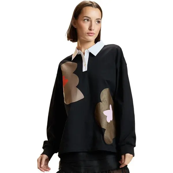 Cynthia Rowley Printed Cotton Rugby Shirt - Black