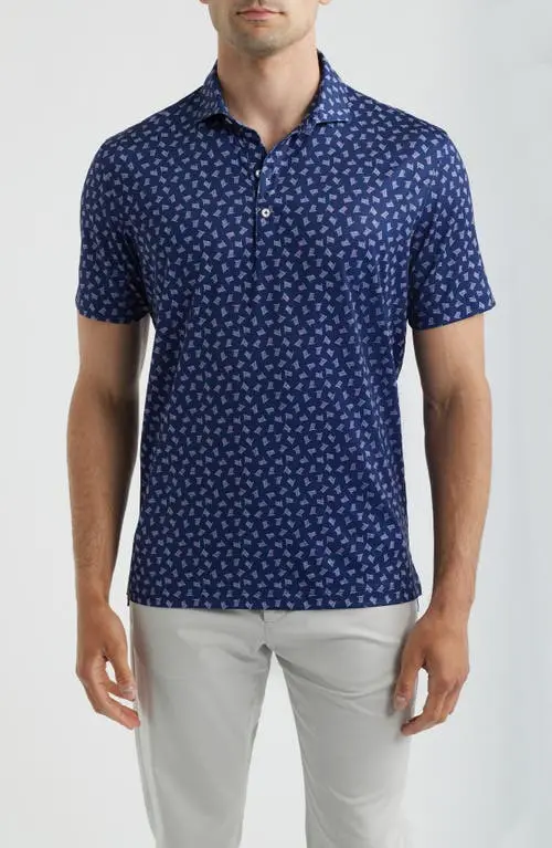 Johnnie-o Usa Flag Print Performance Jersey Polo - Navy