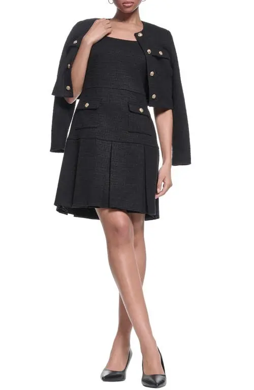 Karl Lagerfeld Textured Stretch A-line Dress - Black