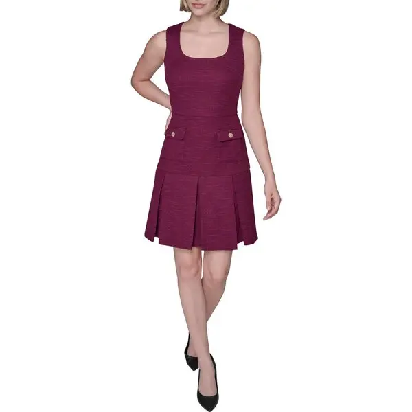 Karl Lagerfeld Textured Stretch A-line Dress - Wine