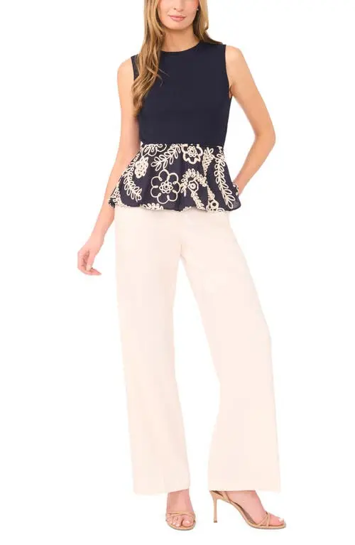 Ted Baker London Embroidered Detail Mixed Media Peplum Top