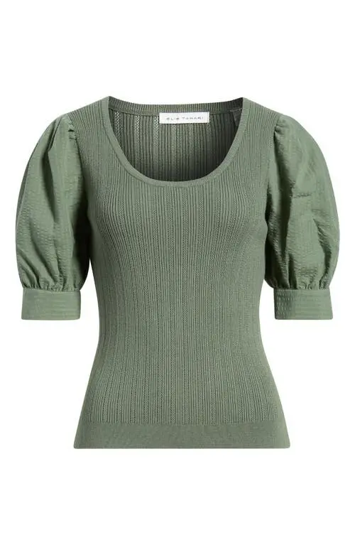Elie Tahari Kaeta Mixed Media Puff Sleeve Sweater