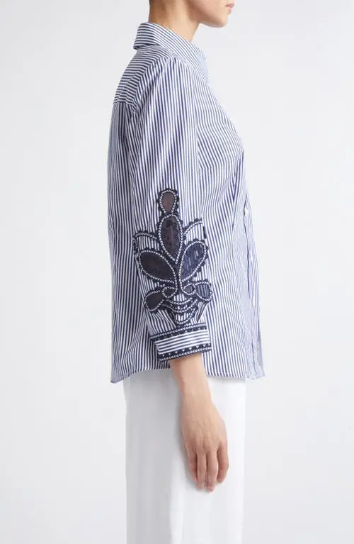 Carolina Herrera Embroidered Stripe Cotton Button-up Shirt