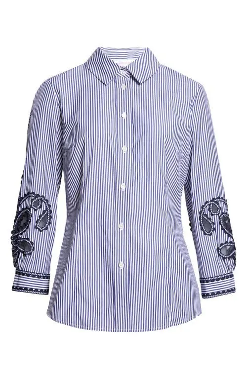 Carolina Herrera Embroidered Stripe Cotton Button-up Shirt