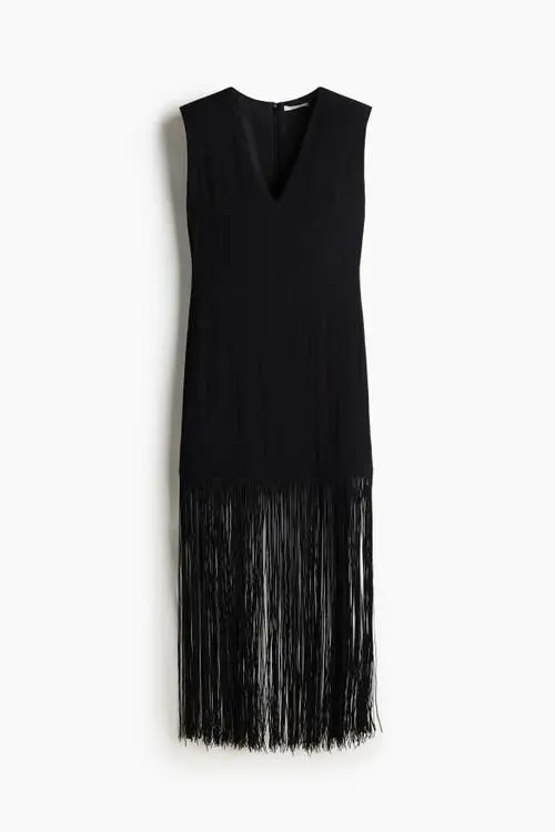H&m Fringed Shoulder-pad Dress