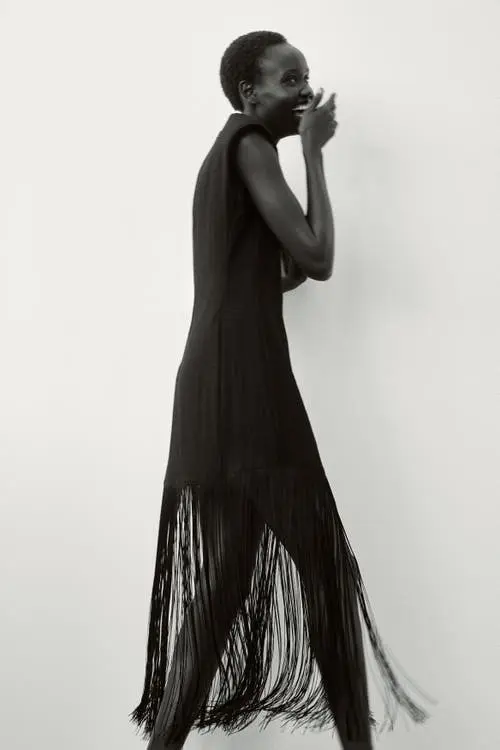 H&m Fringed Shoulder-pad Dress