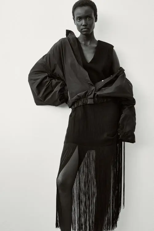 H&m Fringed Shoulder-pad Dress