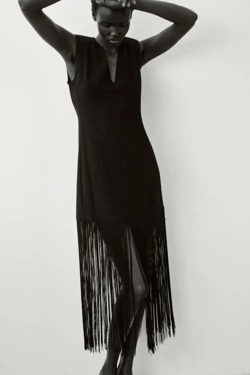H&m Fringed Shoulder-pad Dress