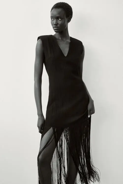 H&m Fringed Shoulder-pad Dress