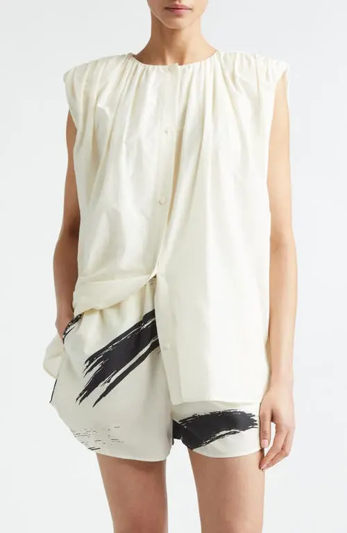 Loulou De Saison Anca Gathered Sleeveless Cotton & Silk Voile Button-up Top - Ivory