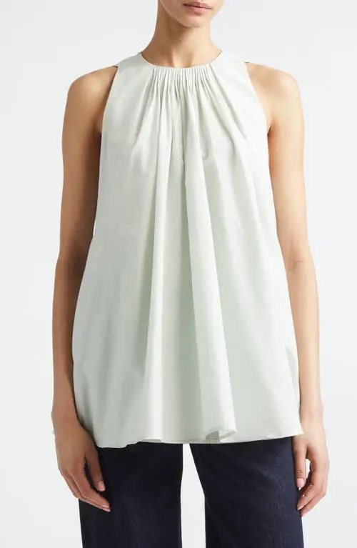 Loulou De Saison Sleeveless Pleated Neck Cotton & Silk Voile Top - Mist