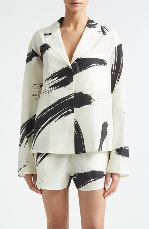 Loulou De Saison Sana Loose Fit Cotton & Silk Voile Button-up Shirt - Ivory/black
