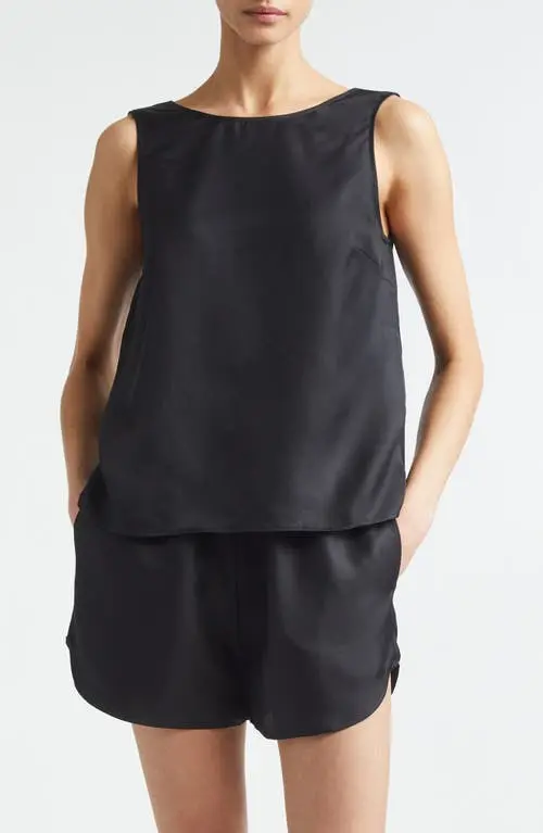 Loulou De Saison Gema Draped Open Back Silk Twill Top - Black