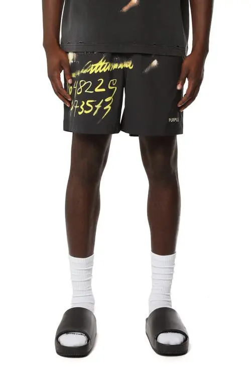 PURPLE BRAND Graphic Water-repellent Shorts - Black
