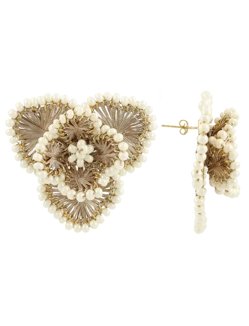 LOTT.GIOIELLI Silk Flower Statement Earrings - Champagne