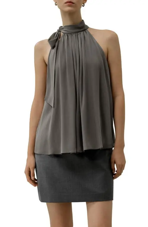 Lilysilk Silk Georgette Tie-neck Blouse - Dark Gray