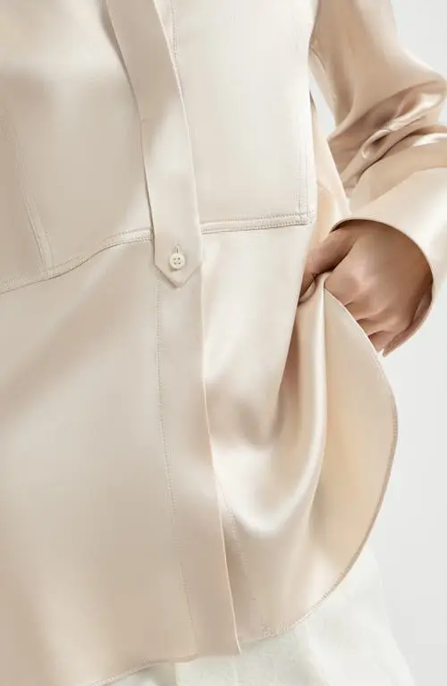 Brunello Cucinelli Stretch Silk Satin Shirt With Monili - Sand