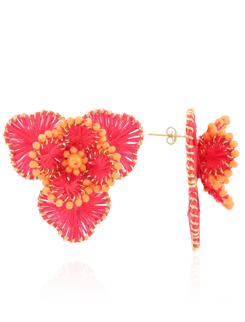 LOTT.GIOIELLI Statement Floral Earrings - Fuchsia/orange