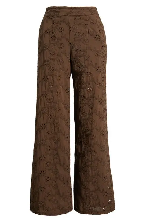 Deluc Cotton Eyelet Wide Leg Pants - Chocolate