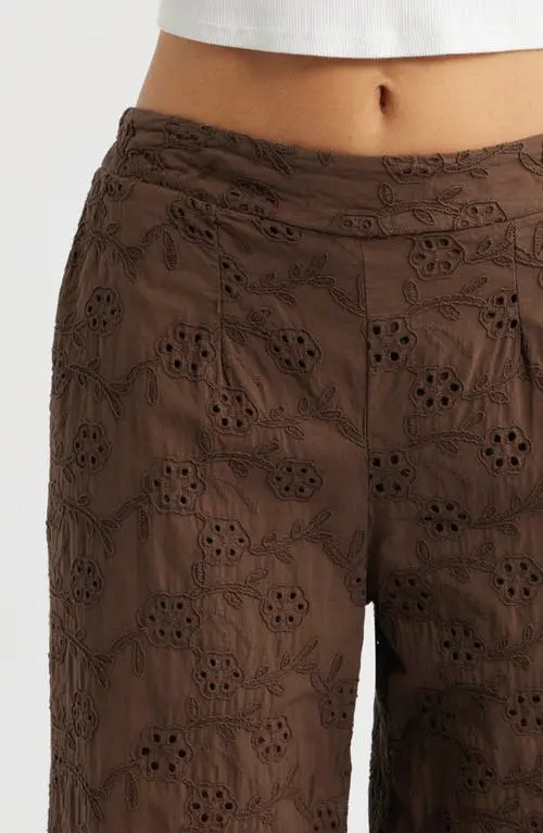 Deluc Cotton Eyelet Wide Leg Pants - Chocolate