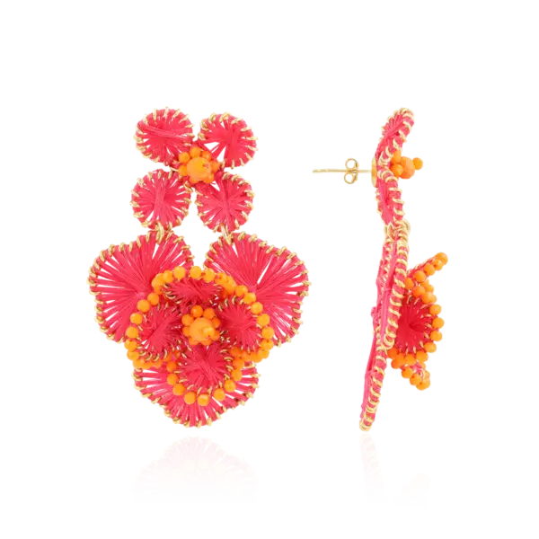 LOTT.GIOIELLI Silk Flower Statement Earrings - Fuchsia/orange