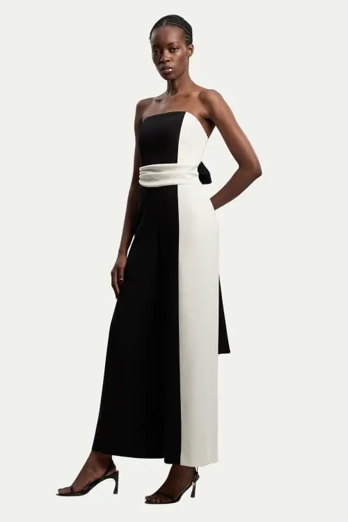 Karen Millen Two-tone Bandeau Jumpsuit With Bow Detail - Mono