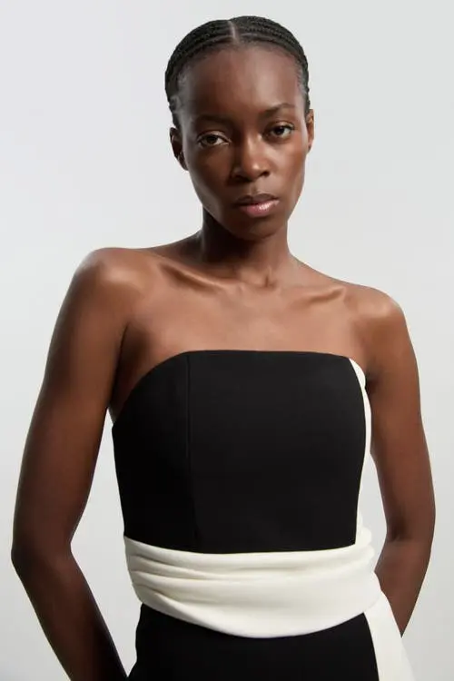 Karen Millen Two-tone Bandeau Jumpsuit With Bow Detail