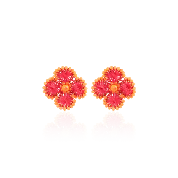 LOTT.GIOIELLI Silk Flower Statement Earrings - Fuchsia/orange