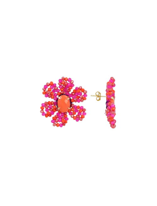 LOTT.GIOIELLI Blooming Flower Silk Statement Earrings - Fuchsia Mix