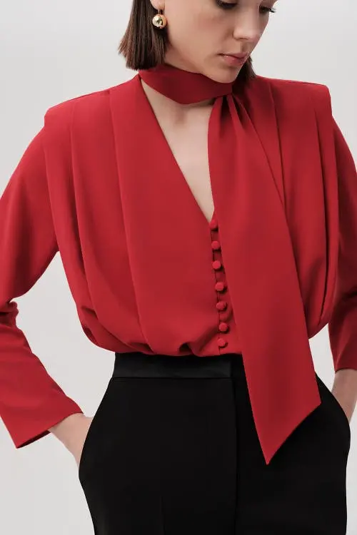 EXQUISE Draped Long Sleeve Bodysuit